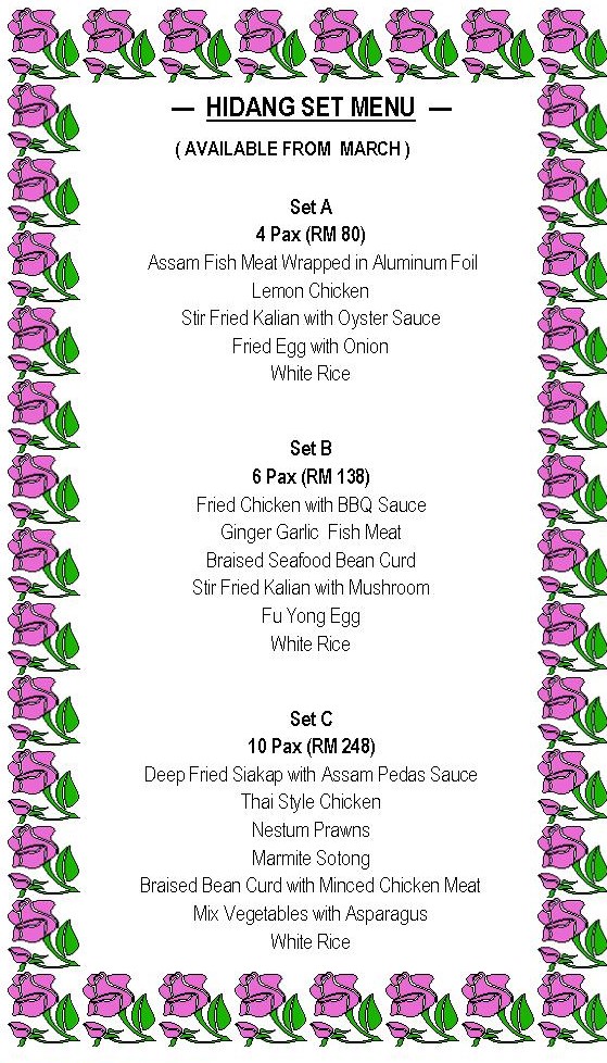 hidang set menu 2018 – Royal Klang Club